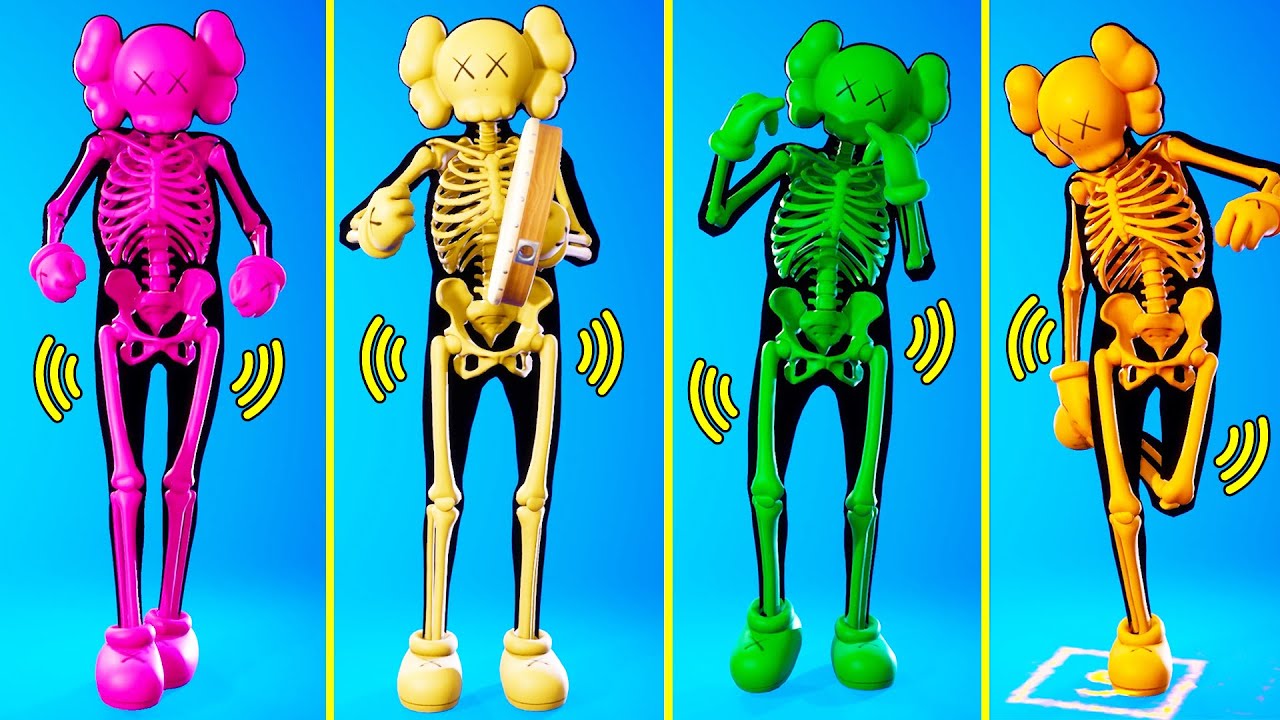 Kaws Skeleton Fortnite Skin Showcase with Best Dances & Emotes! - YouTube