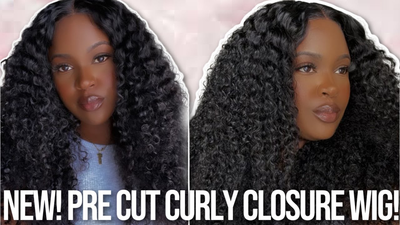 *NEW* CURLY PRE CUT CLOSURE WIG! COMPLETELY GLUESLESS INSTALL + BOMB ...