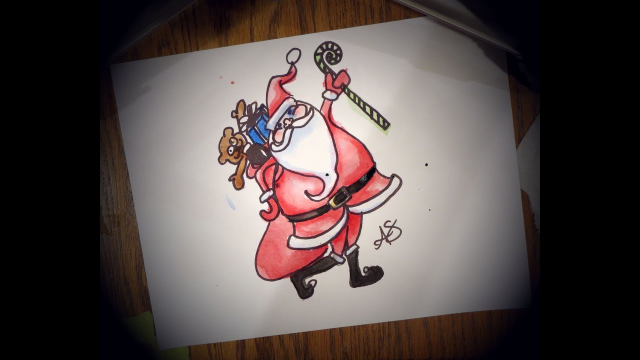 How to draw a CARTOON SANTA CLAUS - YouTube