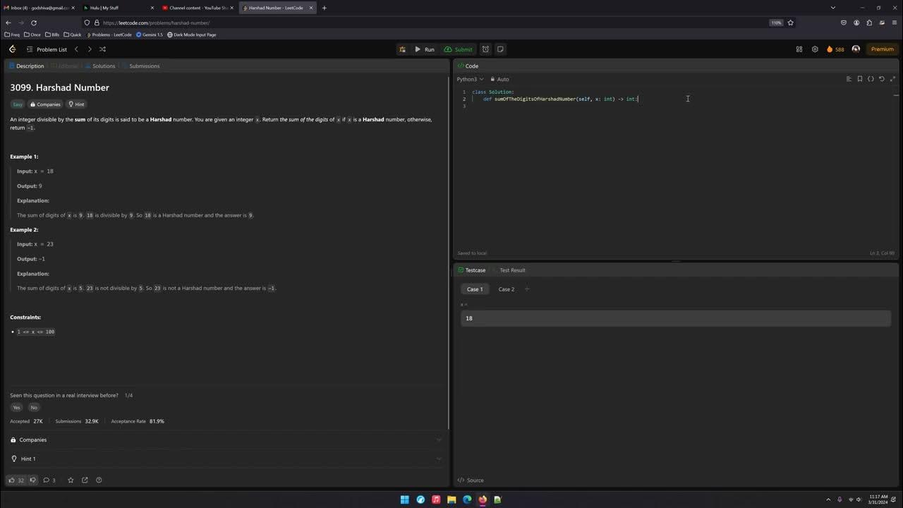 Leetcode 3099 Harshad Number - YouTube