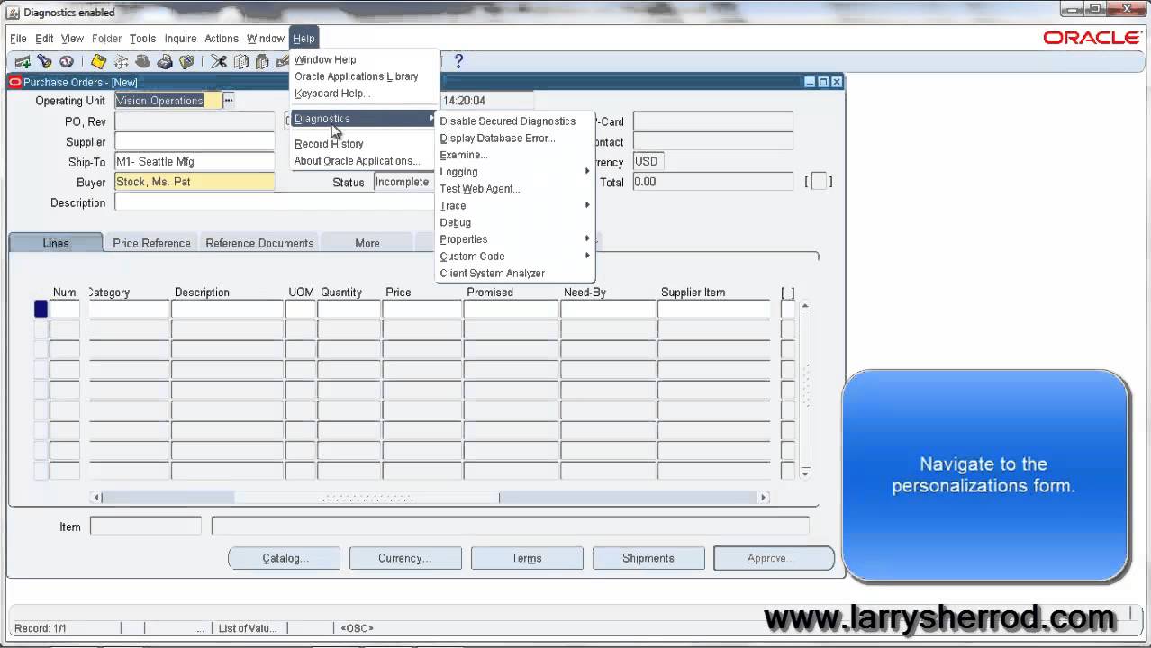 SYS Forms Personalization, Making the Need By field Required on a PO, Oracle Applications ...