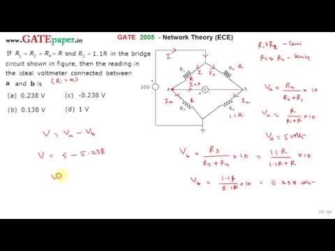 GATE 2005 ECE Find the Output voltage of unbalanced bridge with 10 ...