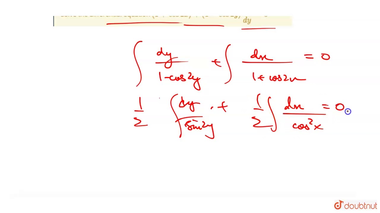 Solve the differential equation `(1 + cos 2x) + (1- cos 2y) (dx)/(dy ...