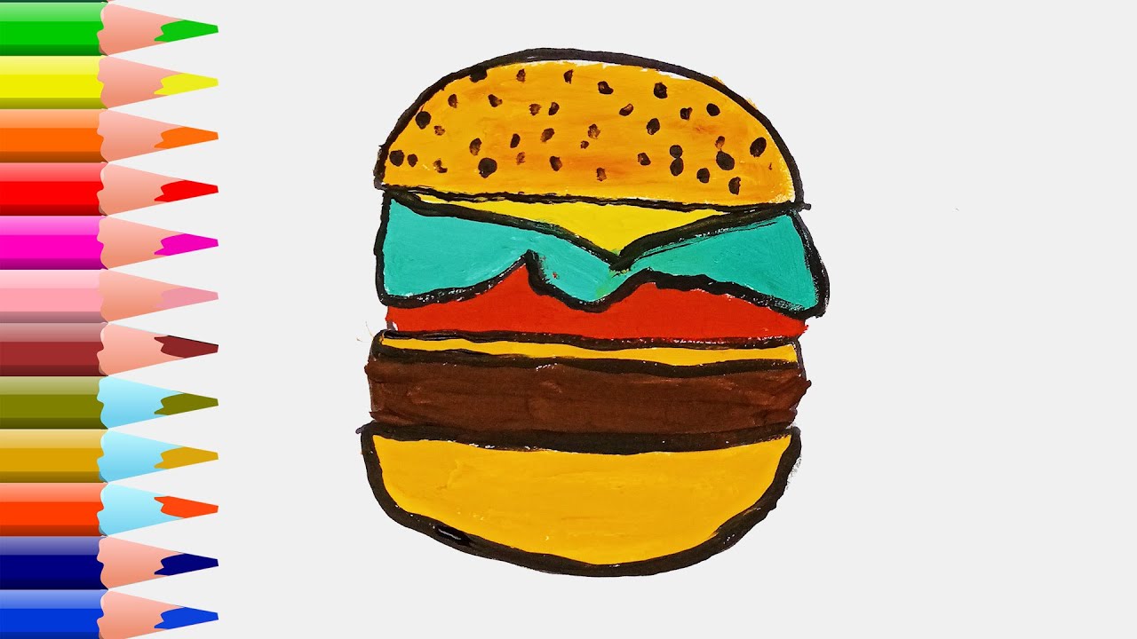 How To Draw A Burger | Painting and Coloring for Children & Toddlers ...