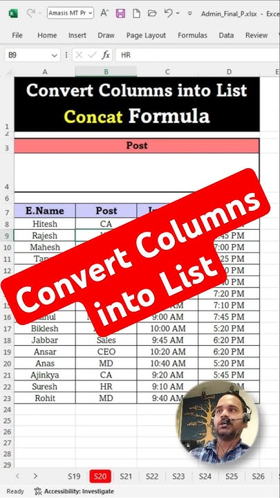 Convert Columns into List using Concat | Convert Columns into List | Concat Formula in Excel|# ...