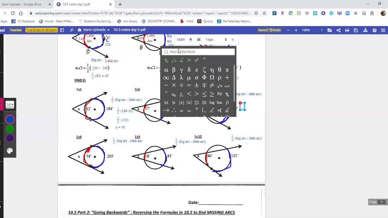 10 5 Day 3 find the measures of angles outside the circle - YouTube