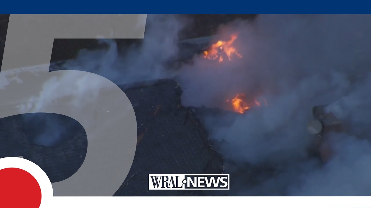 SKY 5: Fire spills out of the roof of northern Wake County home - YouTube