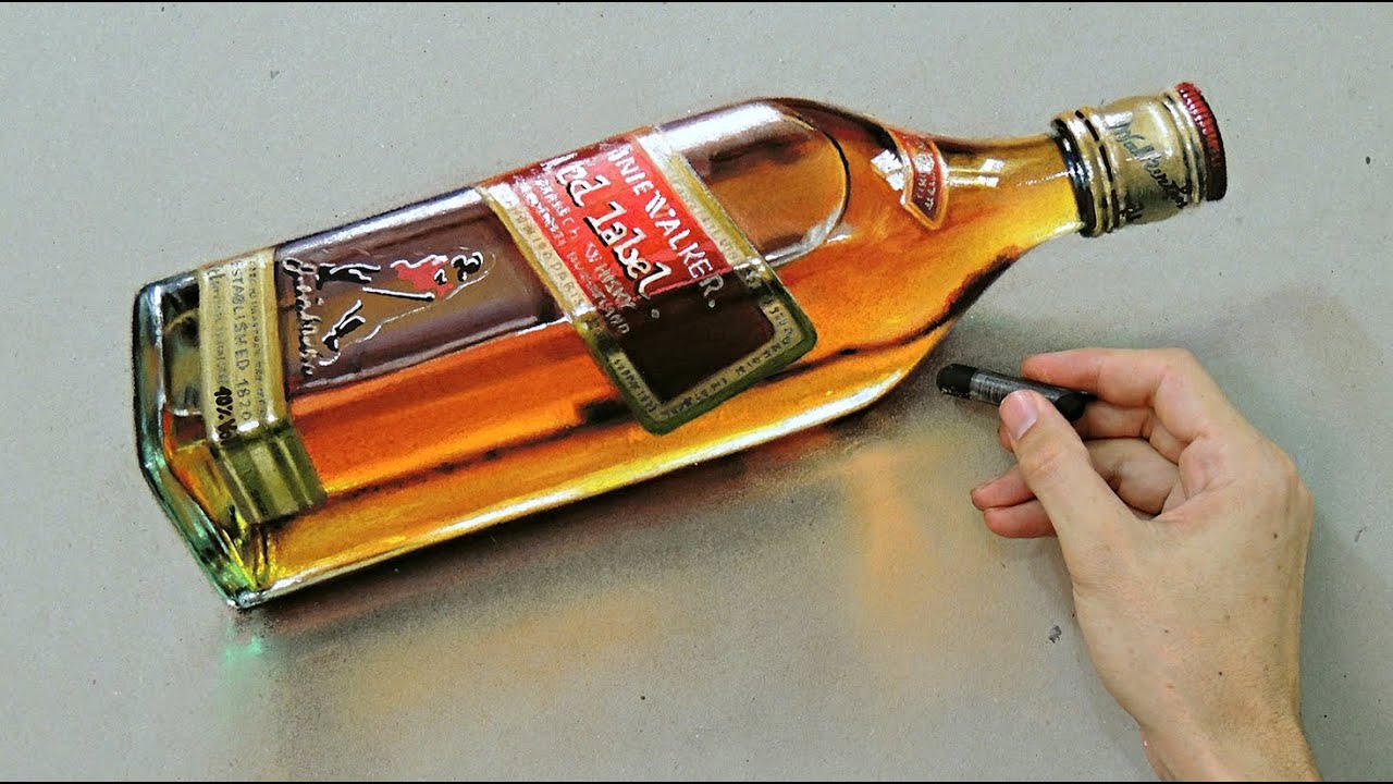 Time Lapse: Whisky Red Label "Bottle" - hyper-realistic art "Fabiano ...