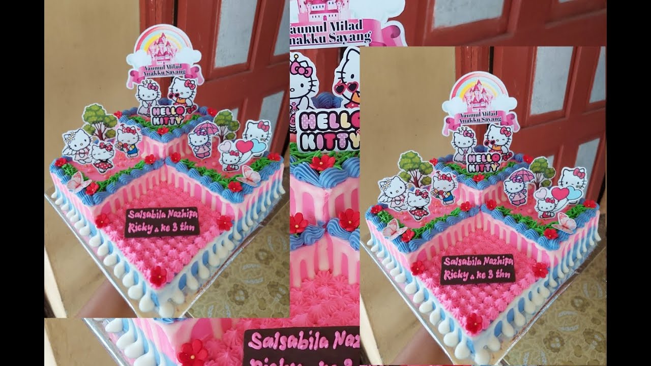 ide kue ultah hello kitty bentuk tingkat untuk anak perempuan - YouTube