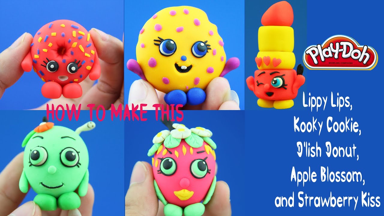 Play-Doh Shopkins Season 1, Lippy Lips, Kooky Cookie, D'lish Donut ...