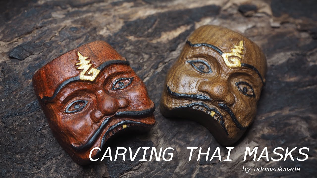 Carving Thai Sacred Masks แกะสลักหน้ากากพรานบุญ - YouTube