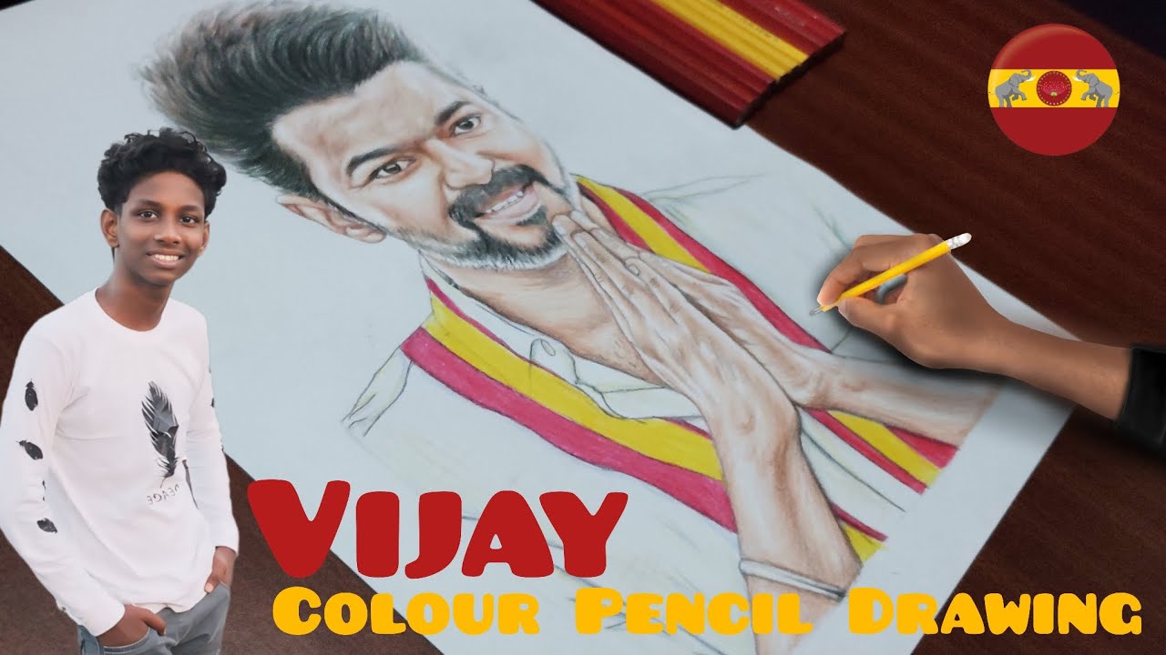 Thalapathy Vijay|Colour Pencil Drawing|TVK|Maanadu|Kunju Chithrakaaran ...
