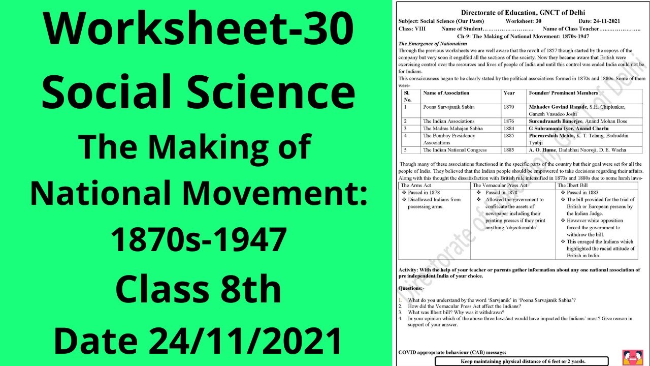 Worksheet 30 sst class 8 English Medium (24/11/21)/worksheet sst class ...