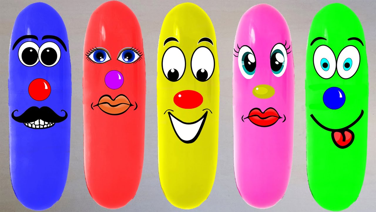 5 Wet Colours Face Balloons - Learn Colours Water Balloon Finger Family ...