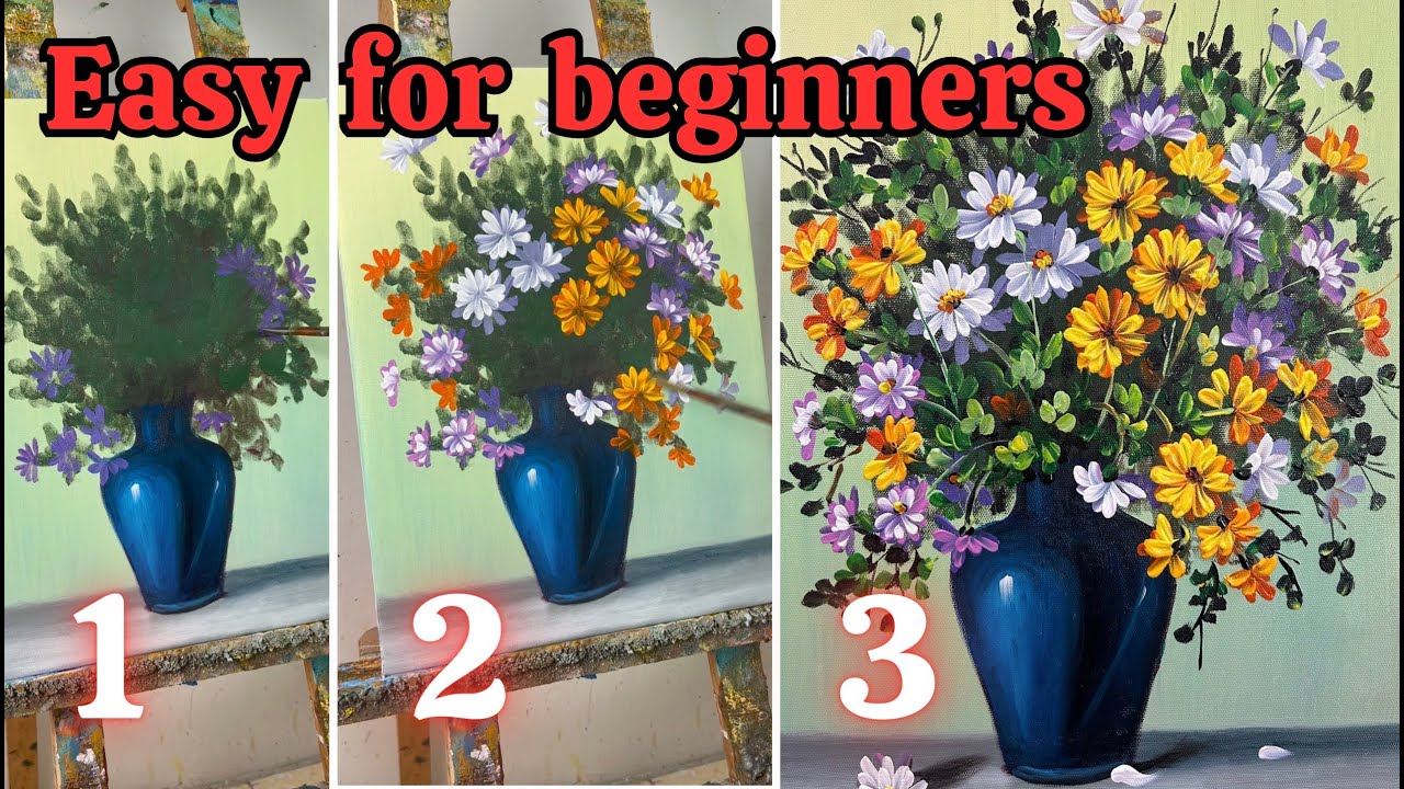 Simple flower painting for beginners / Step by step for beginners ...