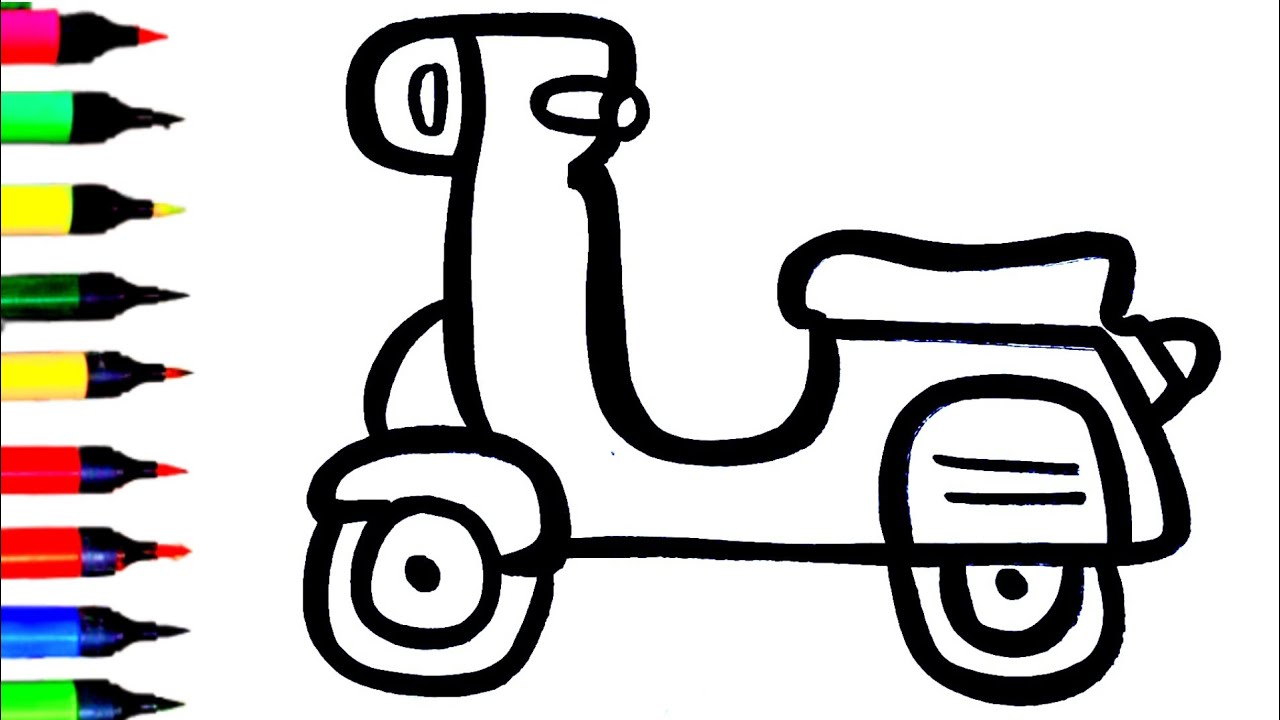 SCOOTER DRAWING, Colouring And Painting CUTE SCOOTER For Kids, Toddlers ...