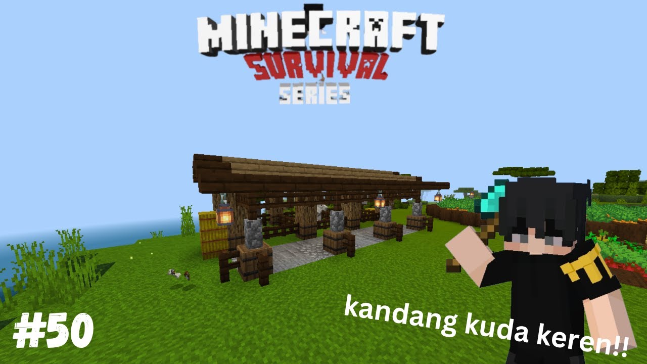 BANGUN KANDANG KUDA IMPIAN : desain simple dan unik - Minecraft survival series Indonesia - Eps ...