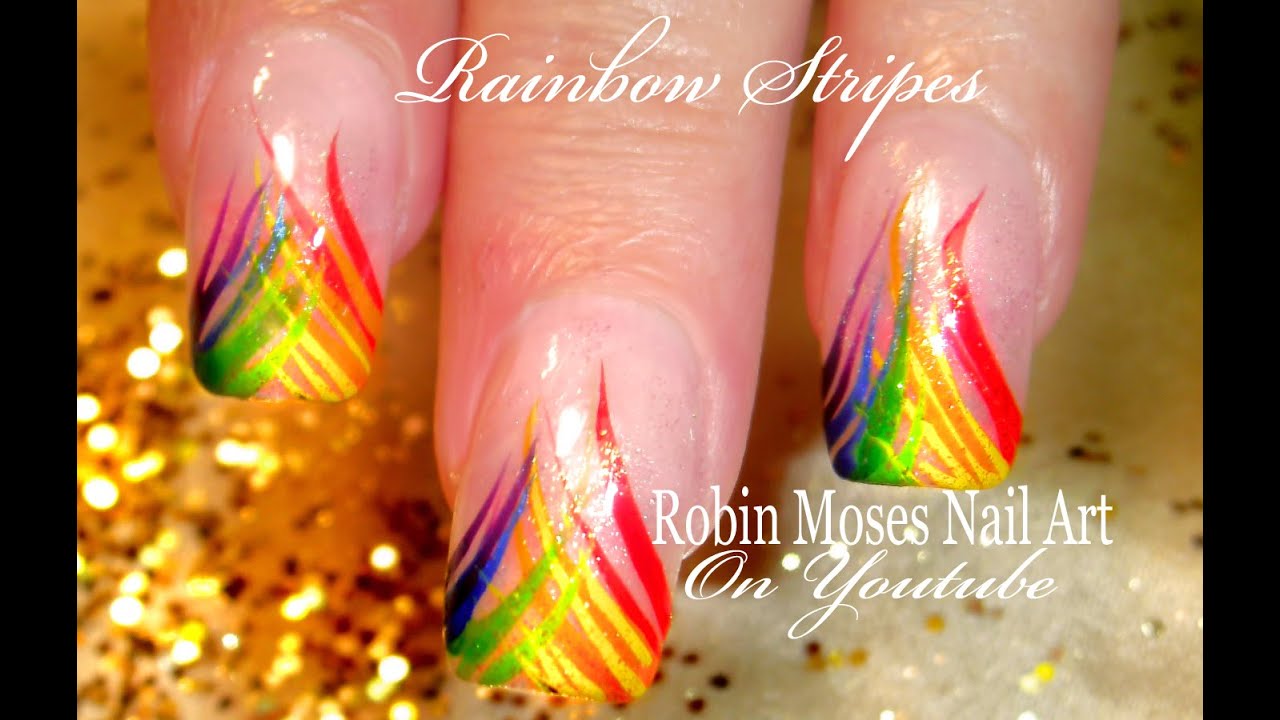 Easy Rainbow Stripe Nail Art Design Tutorial - YouTube