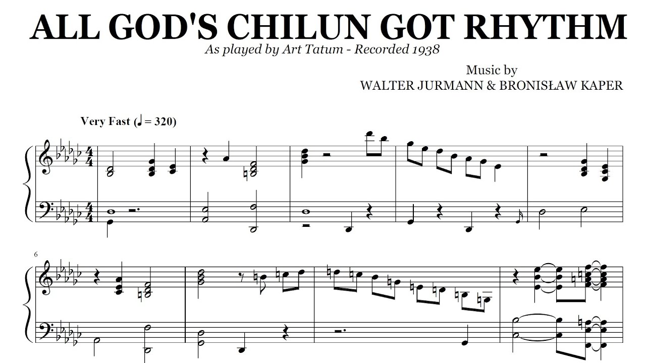 Art Tatum - All God's Chillun Got Rhythm | Jazz Piano Transcription ...