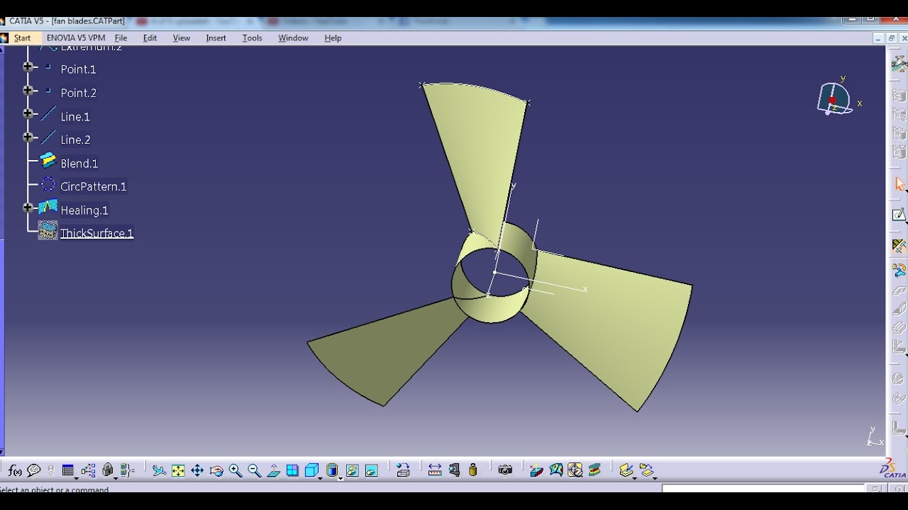 WIREFRAME MODELLING CATIA -EXAMPLE 2 FAN BLADES - YouTube