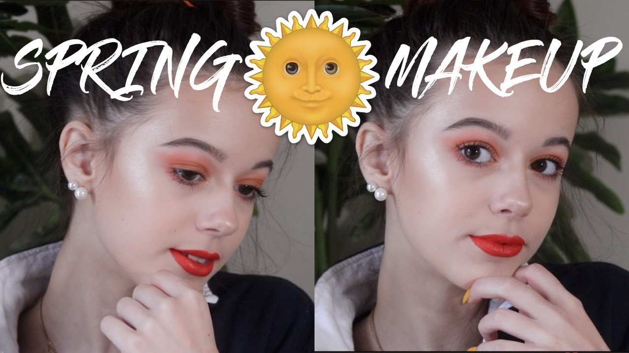 SPRING ORANGE GLOWY MAKEUP TUTORIAL - YouTube