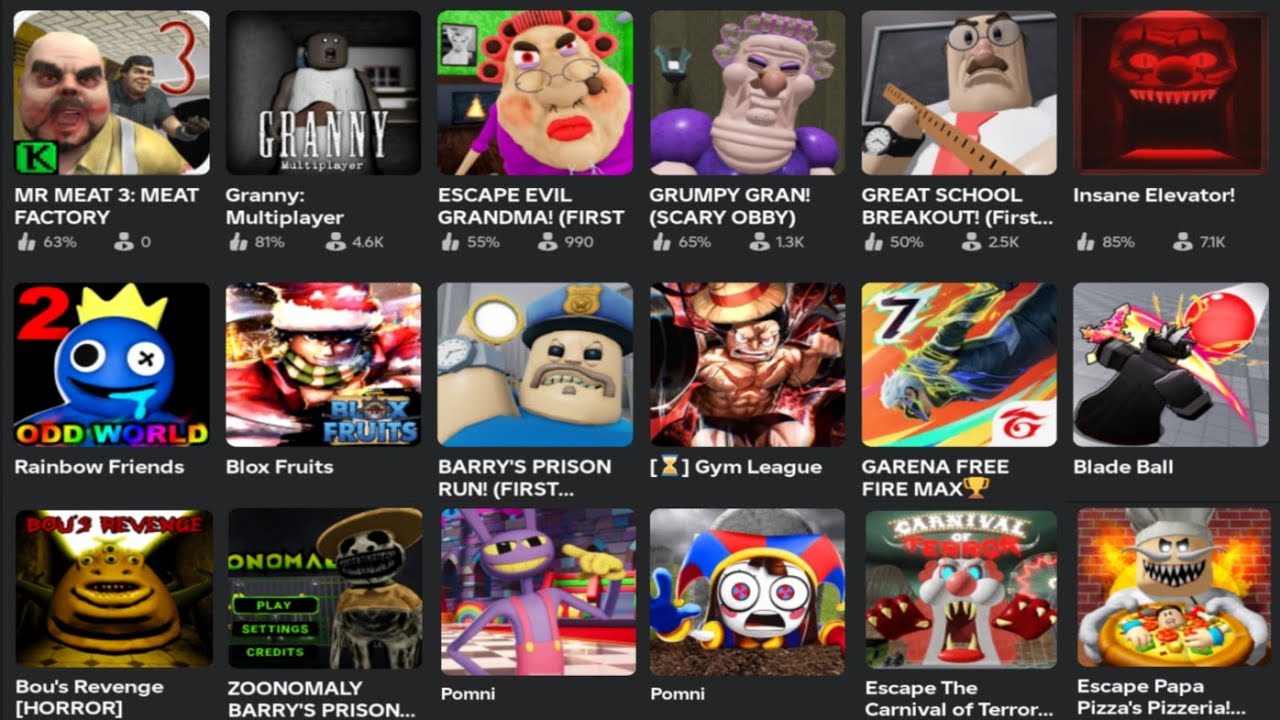 Roblox, Bowmasters, Mr Meat 1, Mr Meat 2, Granny Horror Story, Eyes ...