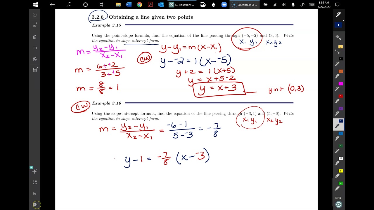 3 2 Part 4 Writing an Equation of a Line GIven Two Points M97 - YouTube
