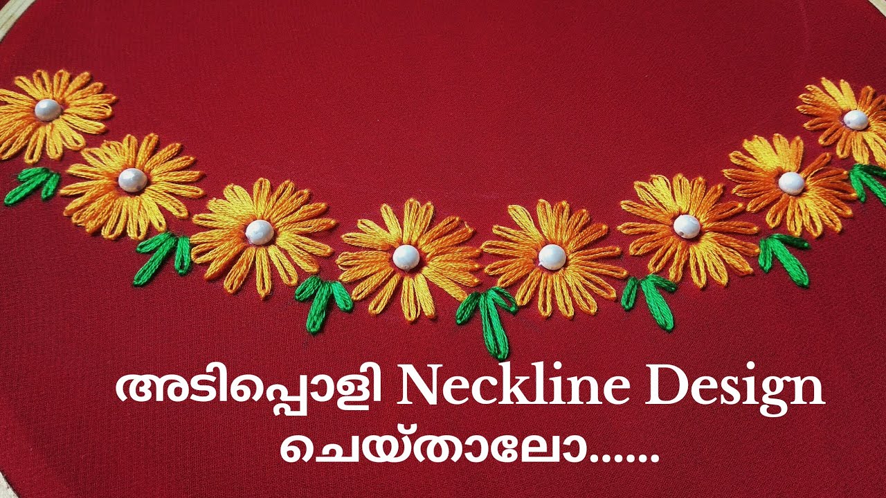 Neckline design ചെയ്യാം|Simple neck design|hand embroidery designs ...