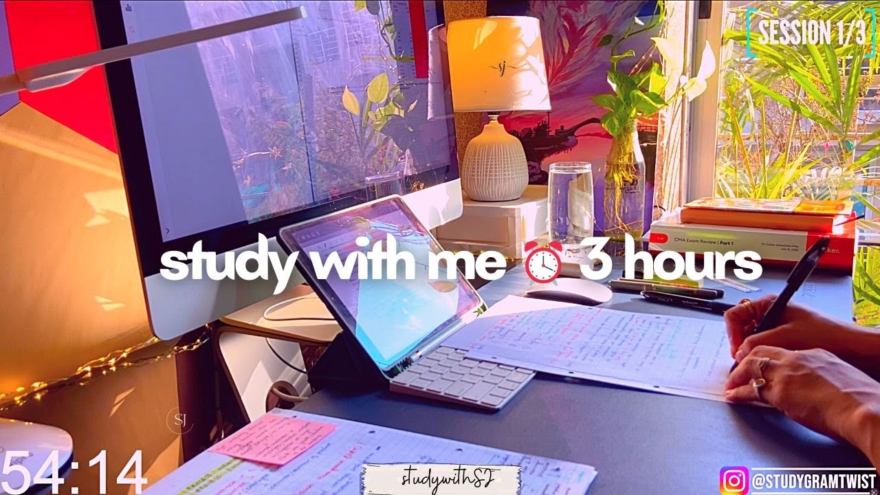 Study With Me | 3 Hours | 📚 POMODORO (50 mins study * 5 mins break ☕️ ...