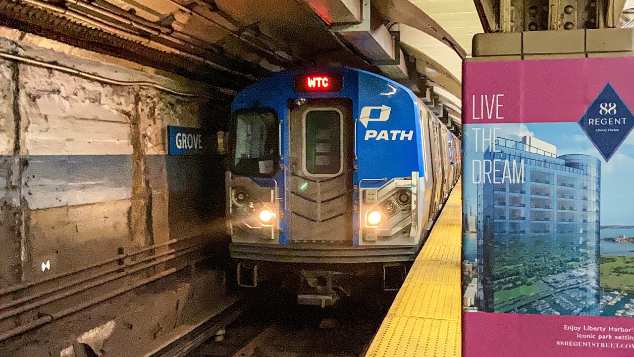 PATH PA5 World Trade Center Train at Grove Street - YouTube