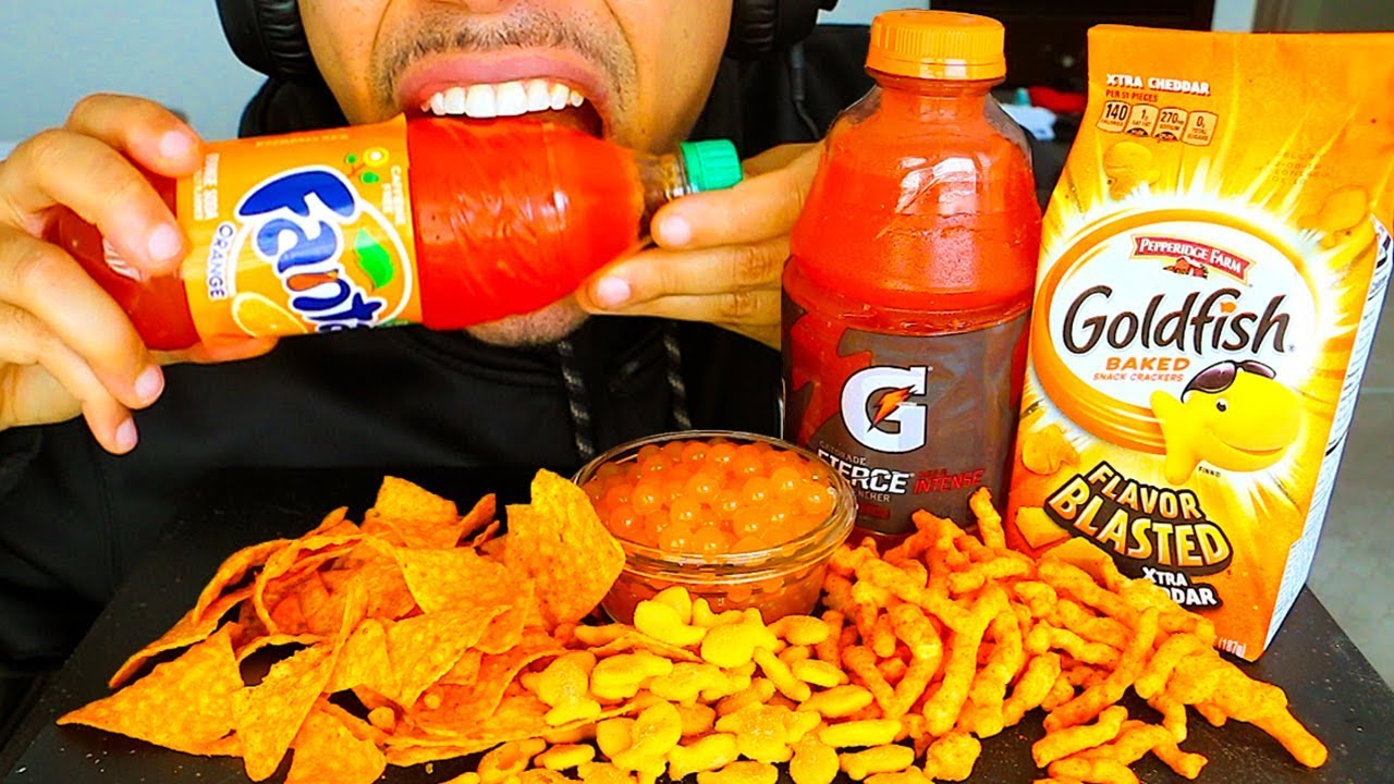 ASMR ORANGE FOODS EDIBLE FANTA SODA BOTTLE GUMMY GATORADE DORITOS ...