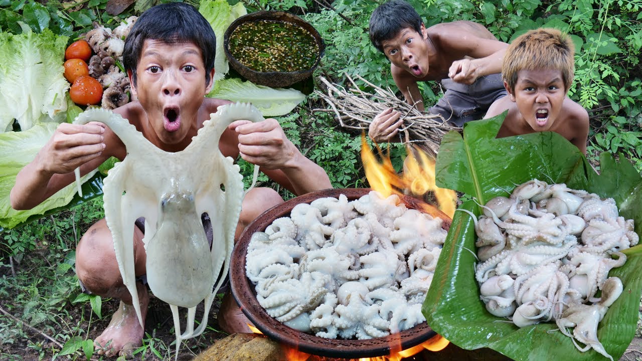 Primitive Technology - Kmeng Prey - Cooking Octopus - So Eating ...