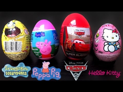 4 Kinder Surprise Eggs Cars2, Peppa pig, Spongebob and Hello Kitty ...