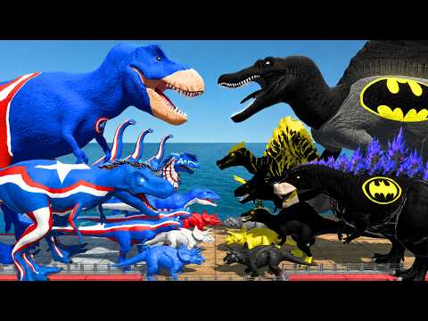 Captain America T-Rex vs Batman Spinosaurus | Cage Bridge Challenge | Animal Revolt Battle Simulator