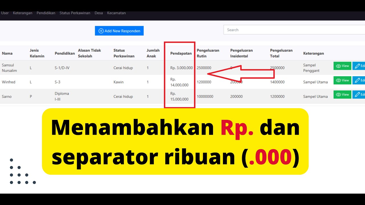 Cara menambahkan rupiah dan separator ribuan di PHPRAD - YouTube