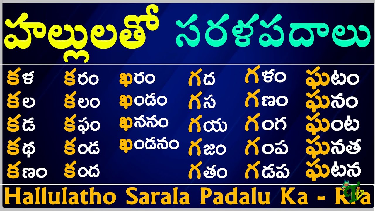 #Hallulatho Sarala padalu from Ka to Rra | హల్లులతో సరళ పదాలు | Hallulu ...