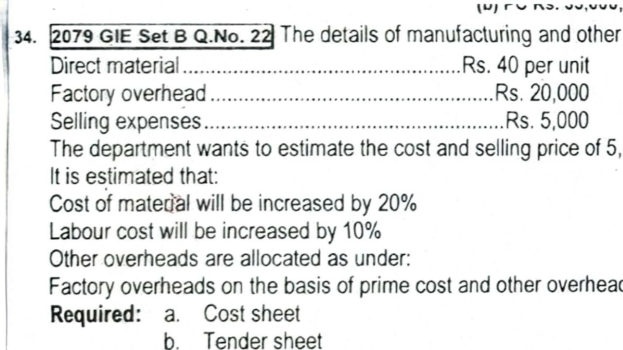 Cost Sheet/tender sheet Class 12 account || NEB 2082 old is gold ...