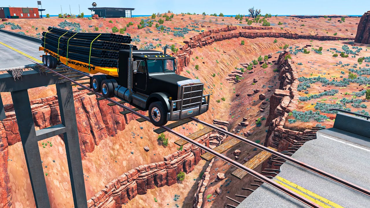 Cars vs Train Track Bridge – BeamNG.Drive | BeamNG Fun - YouTube