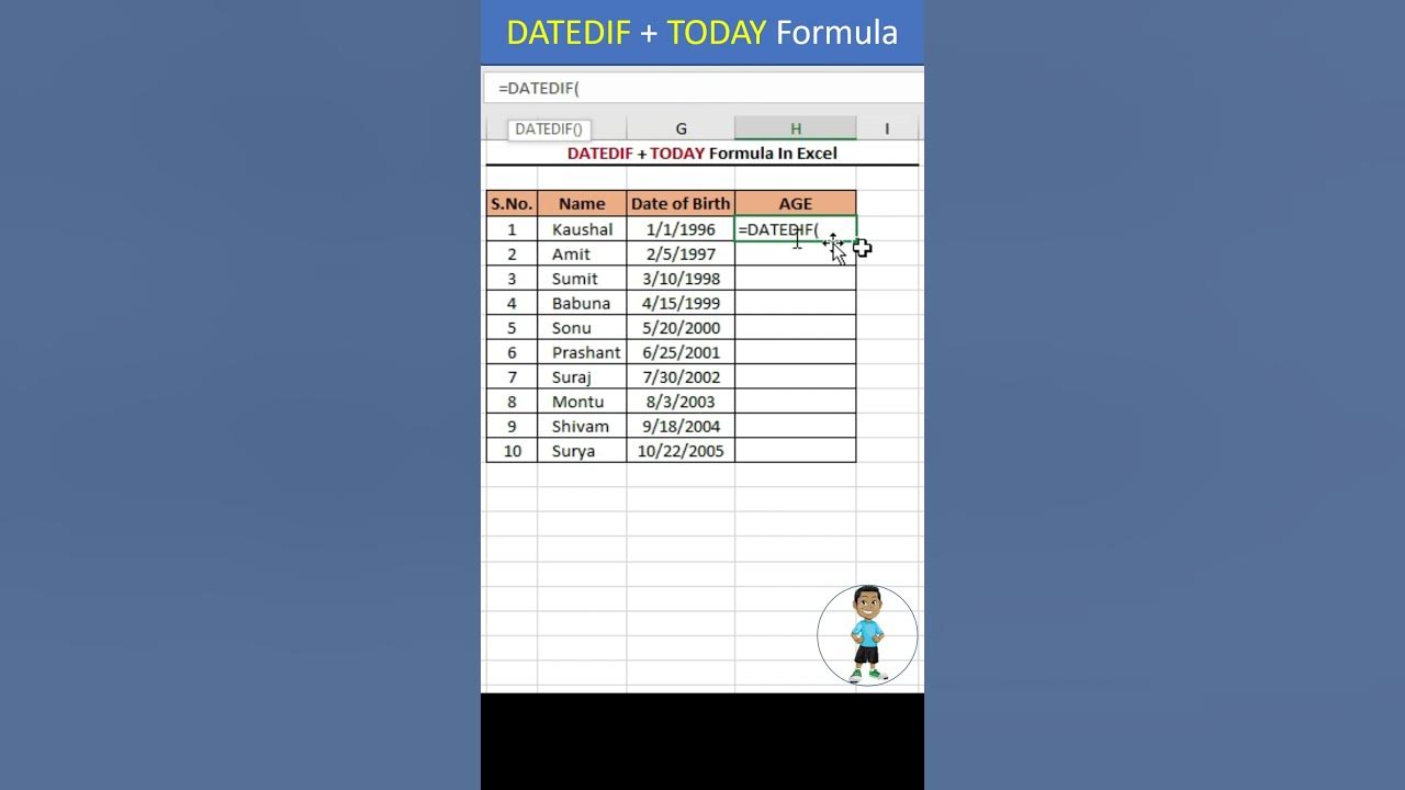 Datedif Today Formula In Excel Excel Exceltips Exceltutorial Msexcel Msexcelfullcourse
