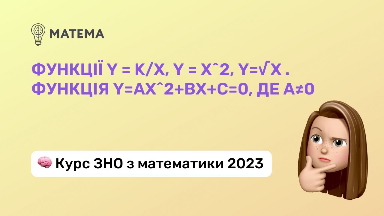 Функції y = k/x, y = x^2, y=√x . Функція y=ax^2+bx+c=0, де a≠0. Алгебра ...