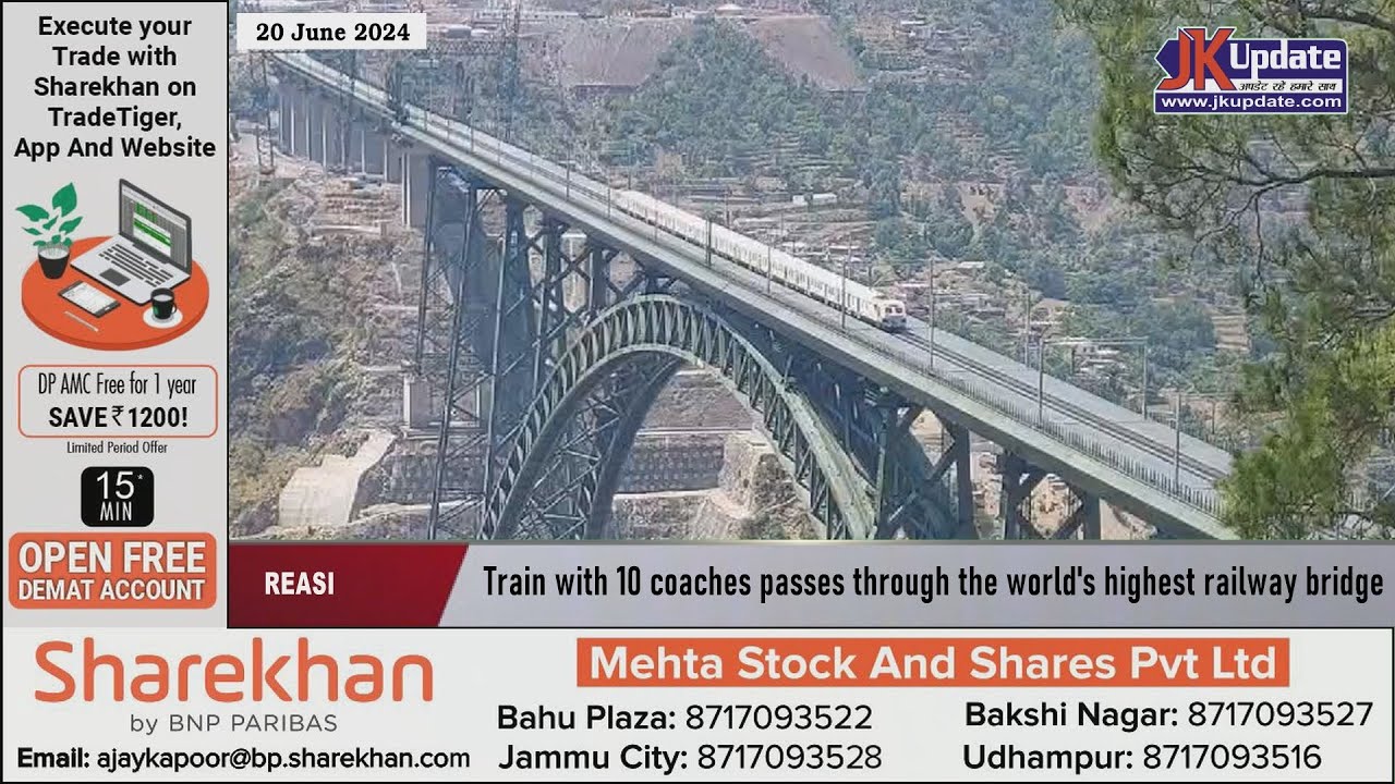 Train with 10 coaches passes through the world's highest railway bridge ...