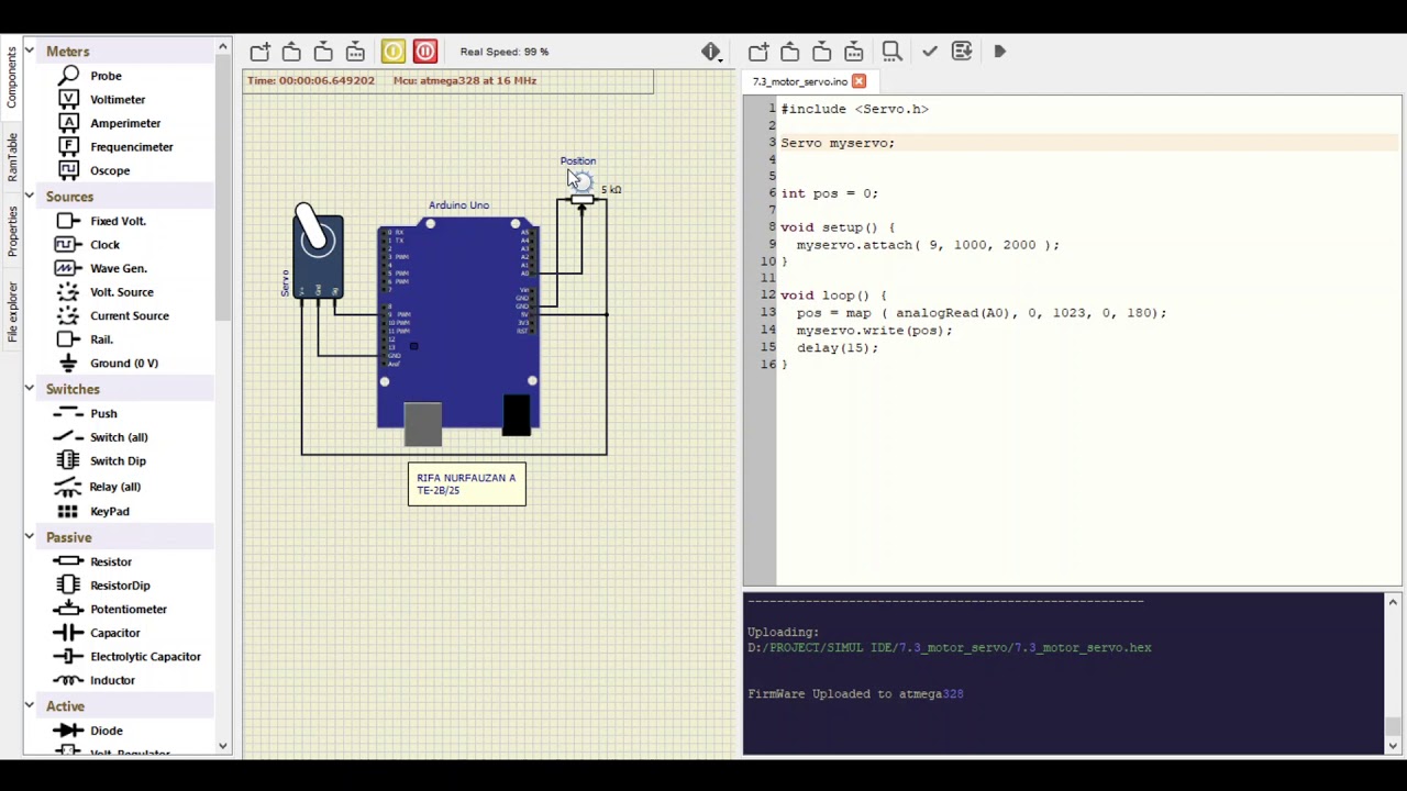 7.3 Output SimulIDE - Motor Servo| Rifa Nurfauzan TE-2B - YouTube