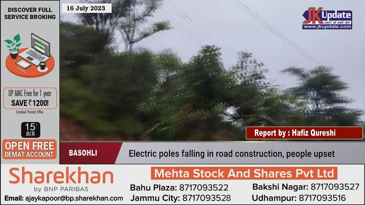 Electric poles falling in road construction, people upset - YouTube