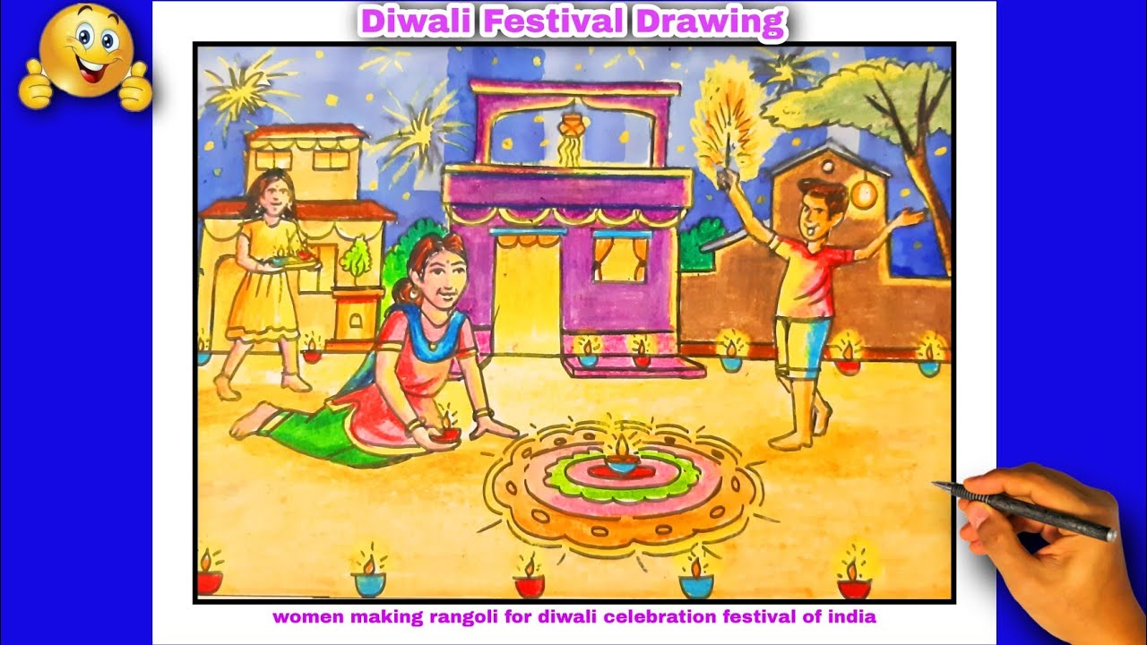 diwali celebration drawing | diwali festival drawing | women making ...