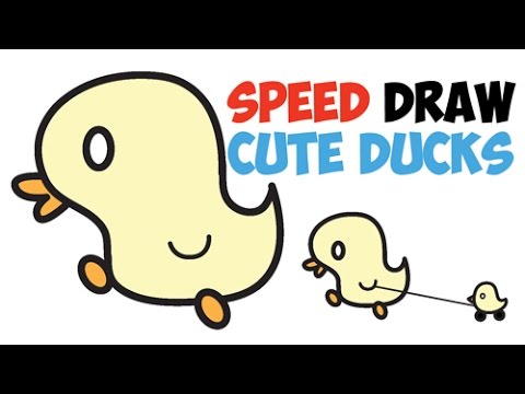 Speed Drawing Cute Baby Ducks : Kawaii Ducklings in a Row - Easy Step ...
