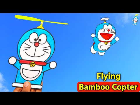 how to make doraemon Flying bamboo copter , homemade Flying bamboo copter,rubberband propeller plane