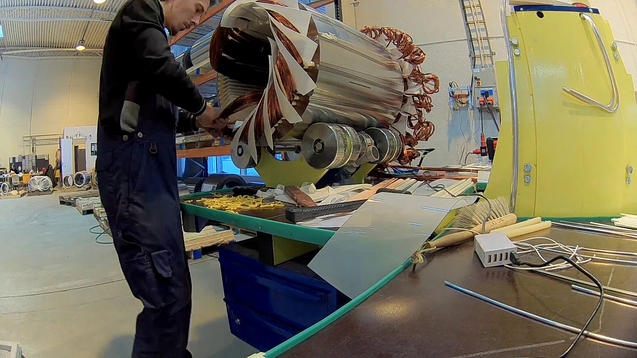 Large Stator winding process - YouTube