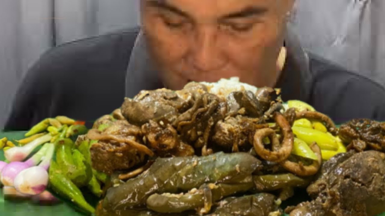 MUKBANG 2025 | CHICKEN INNARD FRY ADOBO | AUBERGINE LADY FINGER SHRIMP ...