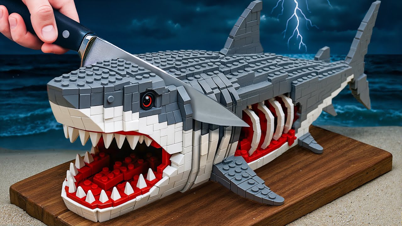 Cursed LEGO SHARK Attack: Perfectly Cutting Deep Sea Monster IRL ...
