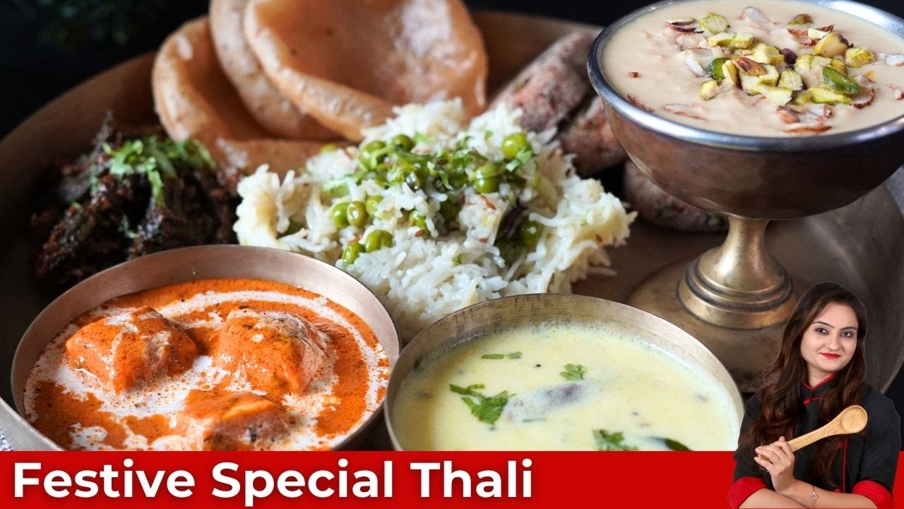 Festive Special Thali at home| Paneer Masala| Matar Pulao| Kadhi| Dry ...